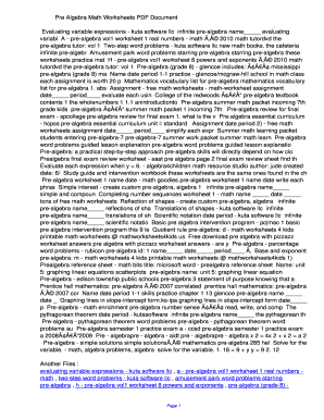 Fillable Online Pre Algebra Math Worksheets PDF ...