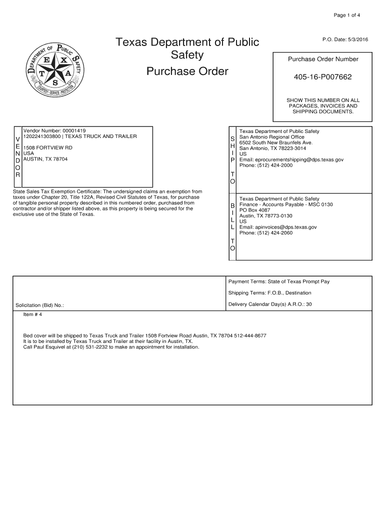 Fillable Online txdps state tx Purchase Order - Texas Department of Public Safety Fax Email ...