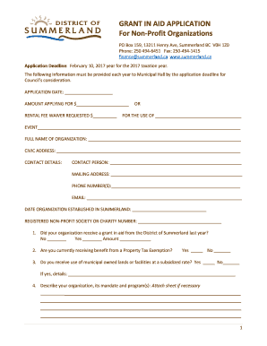 Fillable Online GRANT IN AID APPLICATION For Non-Profit Organizations ...