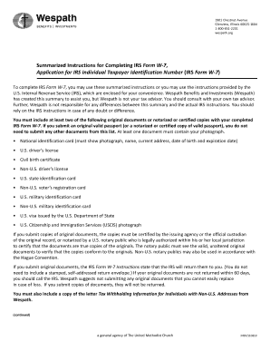 Fillable Online Summarized Instructions for Completing IRS Form W7, Fax ...
