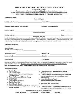 Fillable Online APPLICANT SCREENING AUTHORIZATION FORM 12/06 Fax Email ...
