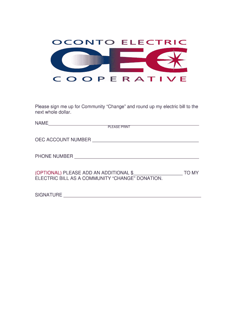 Fillable Online Community chg donation form - Oconto Electric ...
