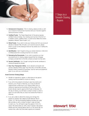 Fillable Online 7 Steps to a Smooth Closing - Buyers - Stewart Title ...