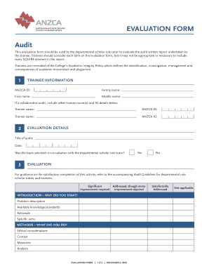 Fillable Online anzca edu Audit EVALUATION FORM - ANZCA Fax Email Print - pdfFiller