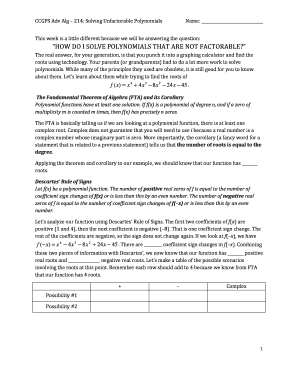 Fillable Online HOW DO I SOLVE POLYNOMIALS THAT ARE NOT FACTORABLE? Fax Email Print - pdfFiller