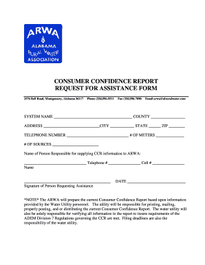 Fillable Online CONSUMER CONFIDENCE REPORT REQUEST FOR ASSISTANCE FORM ...