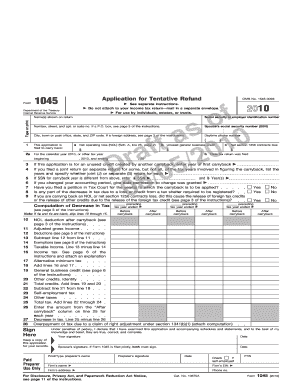Fillable Online 2010 Form 1045. Application for Tentative Refund Fax ...