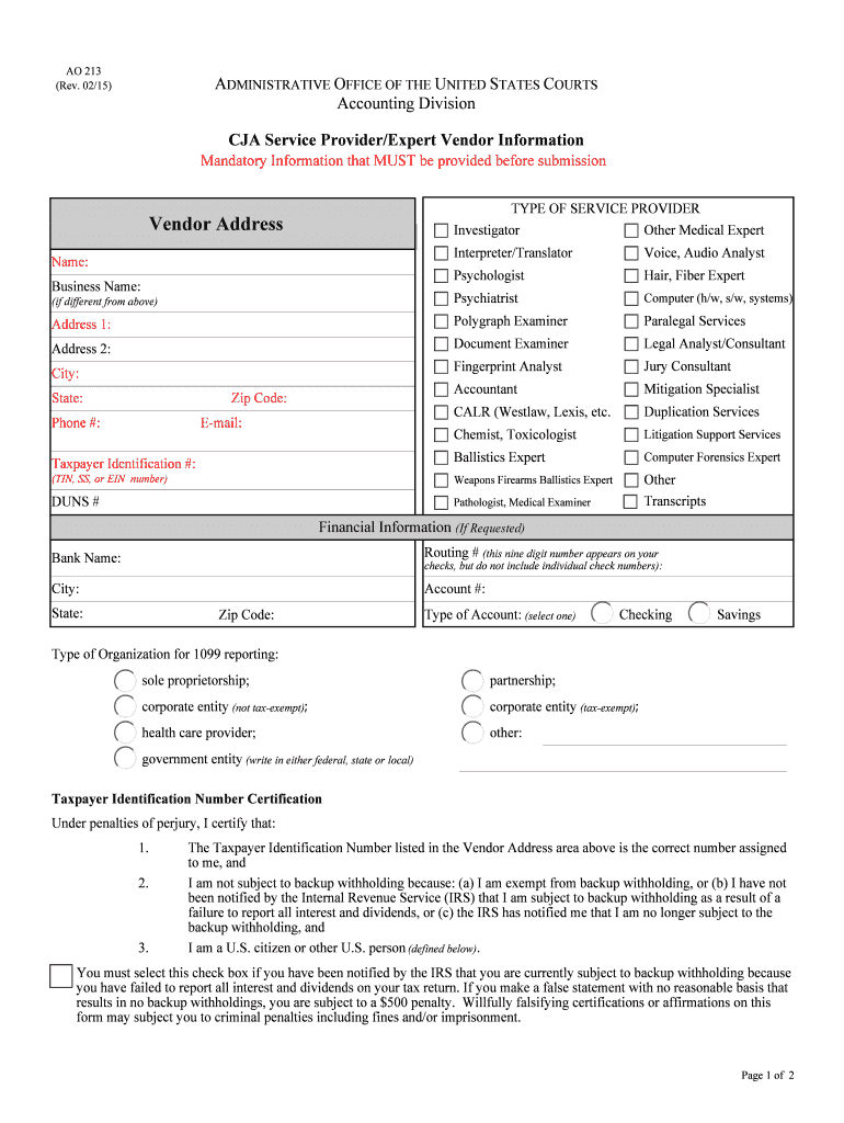 Fillable Online wied uscourts CJA AO 213 - Service Provider Version.pdf ...