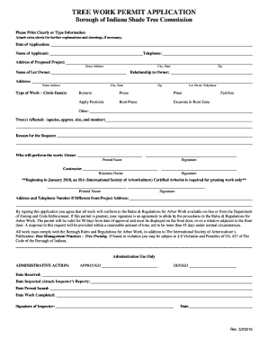 Fillable Online TREE WORK PERMIT - indianaboro.com Fax Email Print ...
