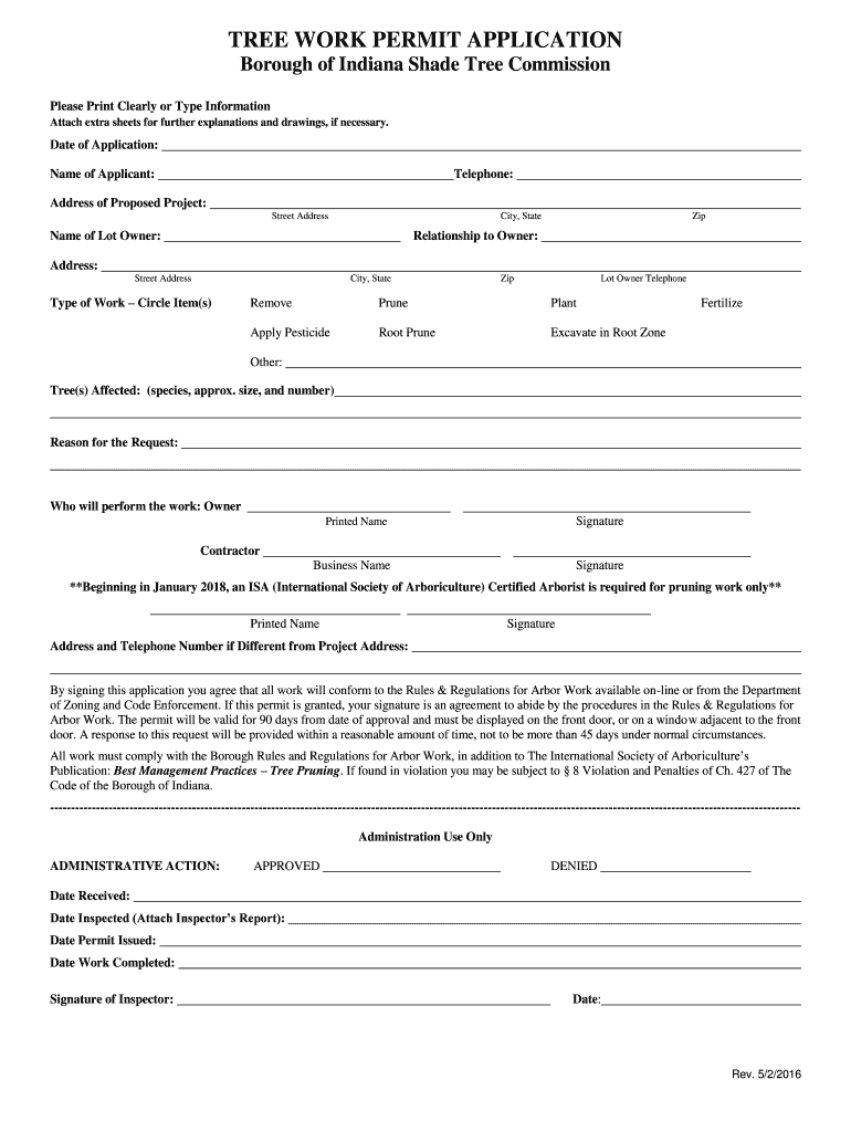 Fillable Online TREE WORK PERMIT - indianaboro.com Fax Email Print ...