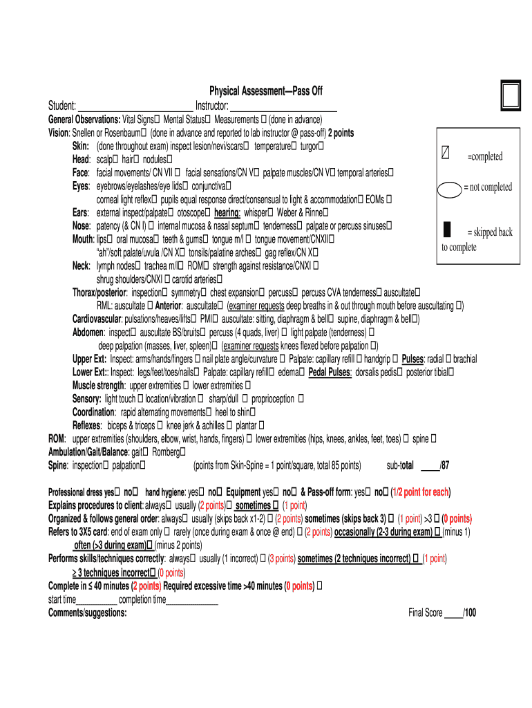 Fillable Online Physical Assessment Pass Off Student - BYU College of Nursing Fax Email Print ...