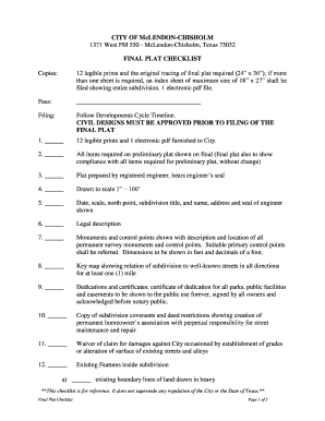 Fillable Online Final Plat Checklist - City of McLendon-Chisholm Fax ...