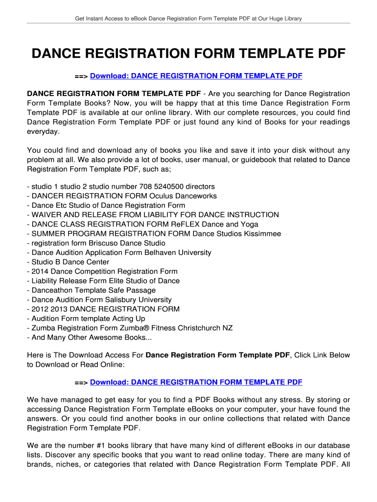 Fillable Online jansbooks DANCE REGISTRATION FORM TEMPLATE. DANCE REGISTRATION FORM TEMPLATE Fax ...