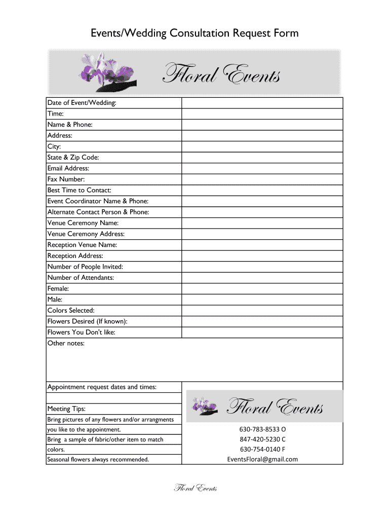 Wedding Planner Consultation Form Pdf Fill Online Printable 