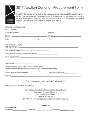 Fillable Online 2017 Auction Donation Procurement Form - Compass ...