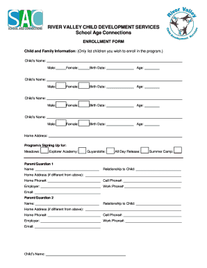 Fillable Online RIVER VALLEY CHILD DEVELOPMENT SERVICES School Fax ...