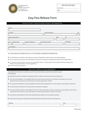 Fillable Online pt berkeley Easy Pass Release Form - pt.berkeley.edu ...