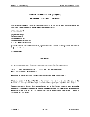 Fillable Online caa gov SERVICE CONTRACT FOR complete CONTRACT NUMBER ...