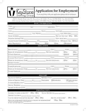 Fillable Online Application for Employment - KeyStone Staffing Group ...