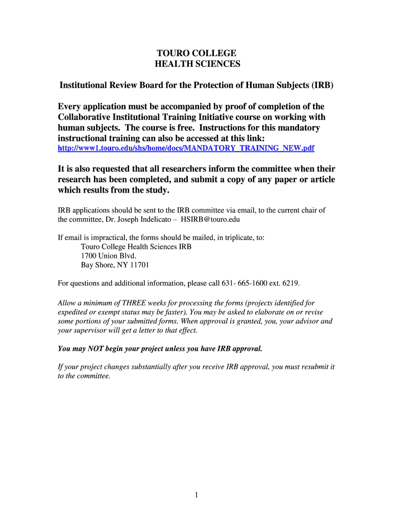 Fillable Online Instructions for Filling out IRB Proposal Form - Touro College Fax Email Print ...