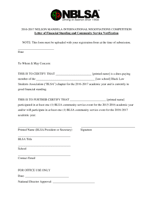 Fillable Online Letter of Financial Standing and Community Service ...