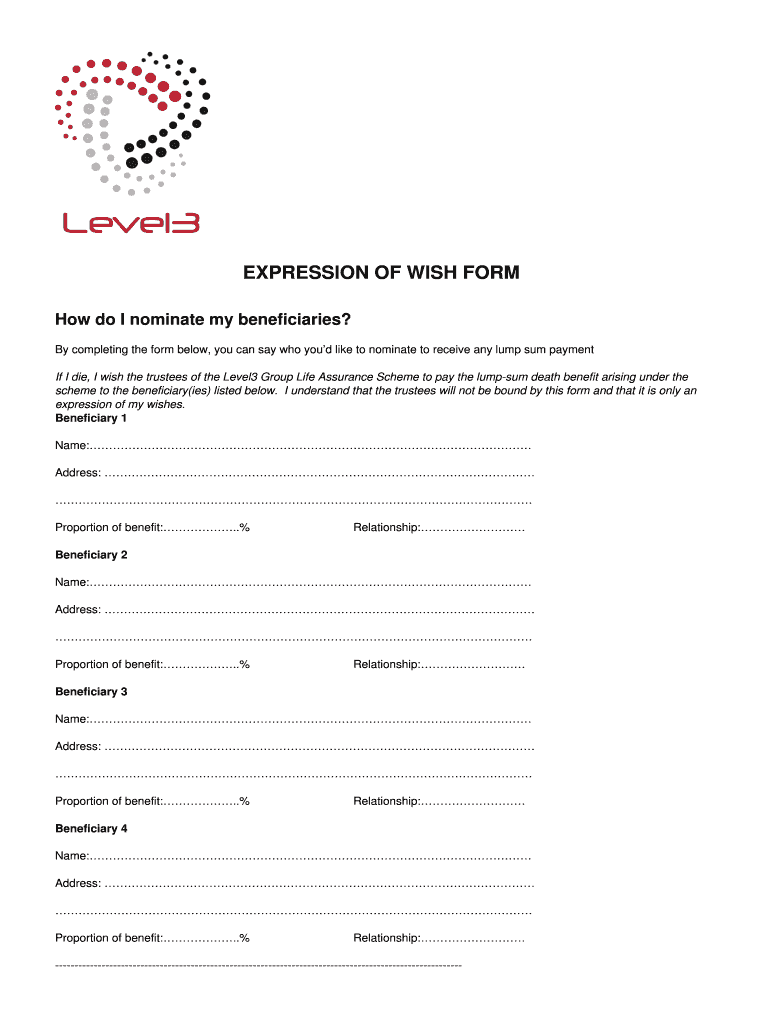 Fillable Online login mybenefitsatwork co Expression of Wish Form ...