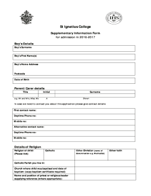 Fillable Online st-ignatius enfield sch Boy s Details - st-ignatius ...