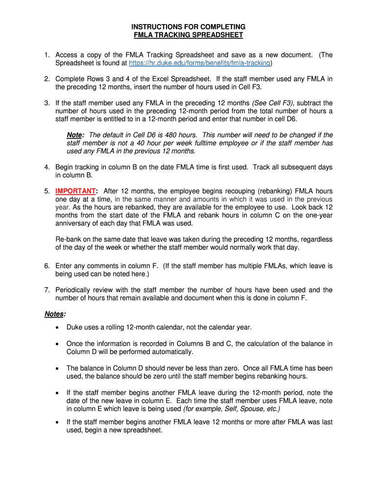 Fillable Online FMLA TRACKING SPREADSHEET Fax Email Print - pdfFiller