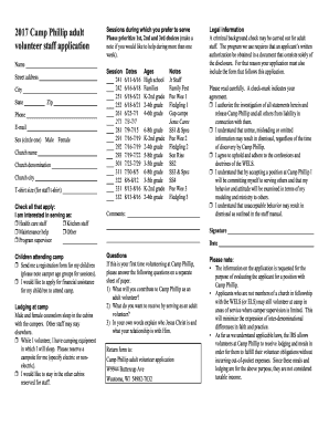 Fillable Online 2017 Camp Phillip adult Sessions during which you ...