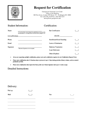 Fillable Online law georgetown Request for Certification - law ...