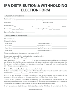 Fillable Online IRA DISTRIBUTION & WITHHOLDING Fax Email Print - pdfFiller