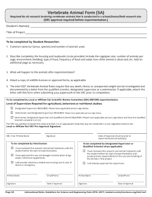Fillable Online Vertebrate Animal Form (5A) - nycsef.cuny.edu Fax Email ...