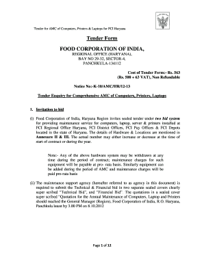 Fillable Online fci gov Tender Form FOOD CORPORATION OF INDIA, - fci ...