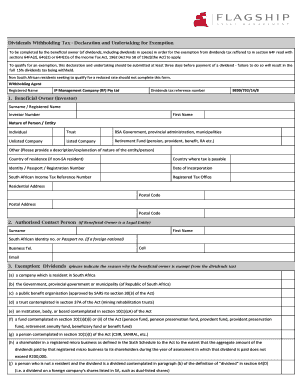 Fillable Online Dividends Withholding Tax - Declaration and Undertaking ...