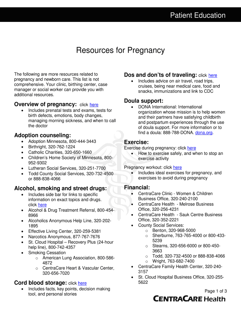 Fillable Online Resources for Pregnancy Fax Email Print - pdfFiller