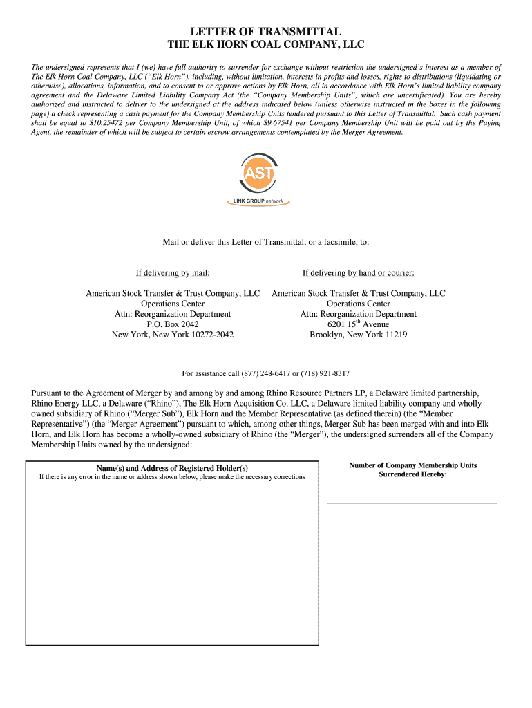 Fillable Online elk horn transmittal cover letter and letter of ...