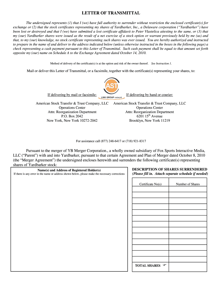 Fillable Online letter of transmittal - American Stock Transfer & Trust ...