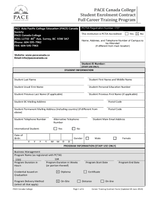 Fillable Online PACE Canada College Student Enrolment Contract Full Career ... Fax Email Print ...