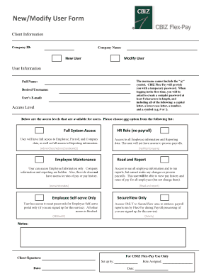 Fillable Online New/Modify User Form Fax Email Print - pdfFiller