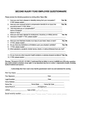 Fillable Online SECOND INJURY FUND EMPLOYEE QUESTIONNAIRE Fax Email ...