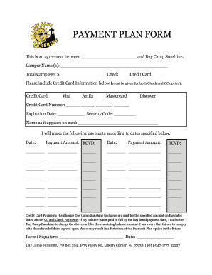 Fillable Online payment plan form - UltraCamp Fax Email Print - pdfFiller