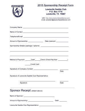 Fillable Online 2015 Sponsorship Receipt Form Fax Email Print - pdfFiller