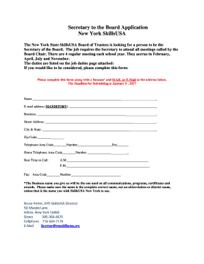 Fillable Online nysskillsusa Secretary to the Board Application New ...