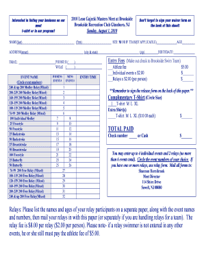 Fillable Online Relays: Please list the names and ages of your relay ...