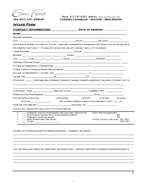 Fillable Online Intake Form - Ellen Farrell Fax Email Print - pdfFiller