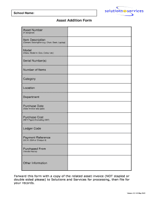 Fillable Online solutionsandservices co Asset Addition Form - Solutions ...