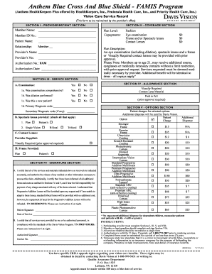 Fillable Online Anthem Blue Cross And Blue Shield - FAMIS Program Fax ...