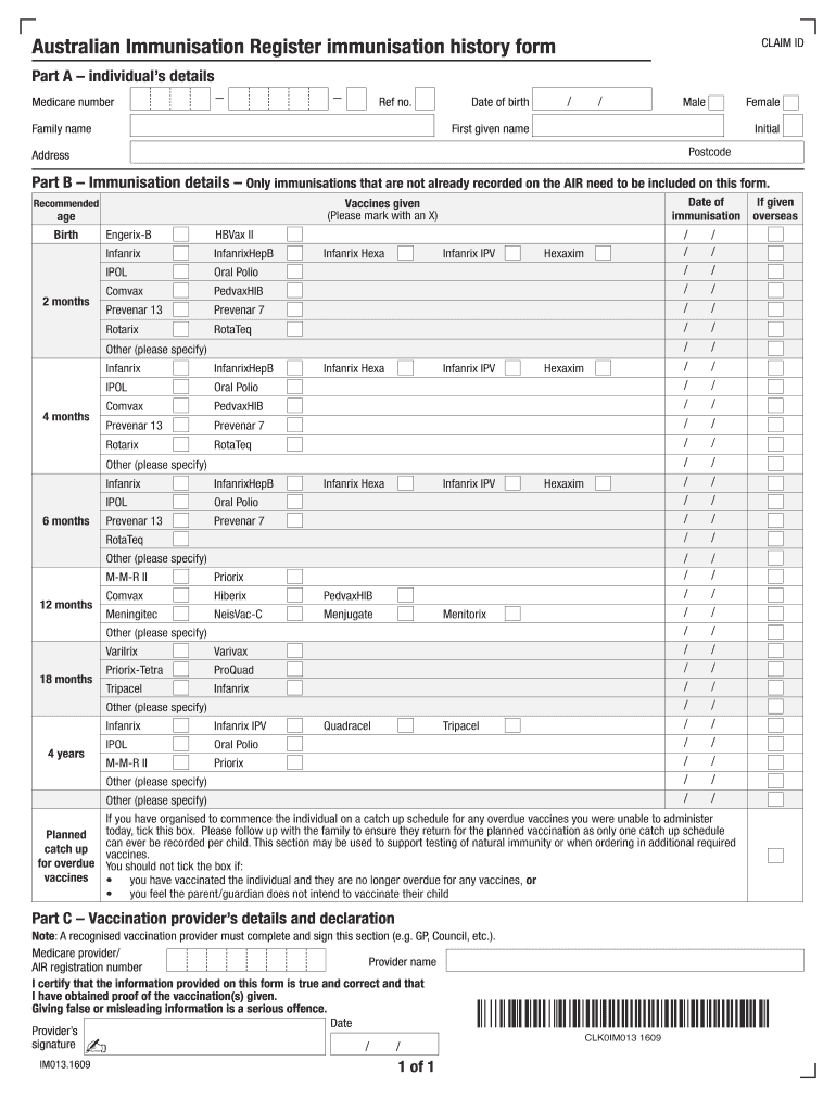 Air Immunisation History Form - Fill Online, Printable, Fillable, Blank ...