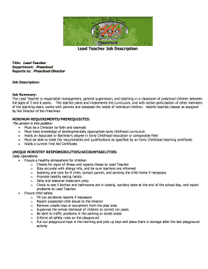 Fillable Online Lead Teacher Job Description - Rackcdn.com Fax Email ...
