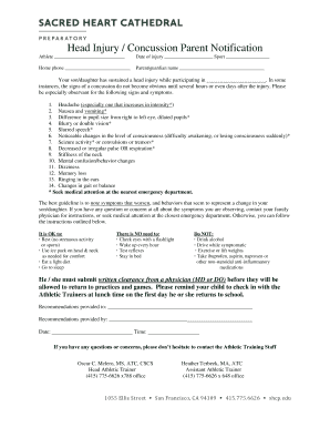Fillable Online Head Injury / Concussion Parent Notification ...